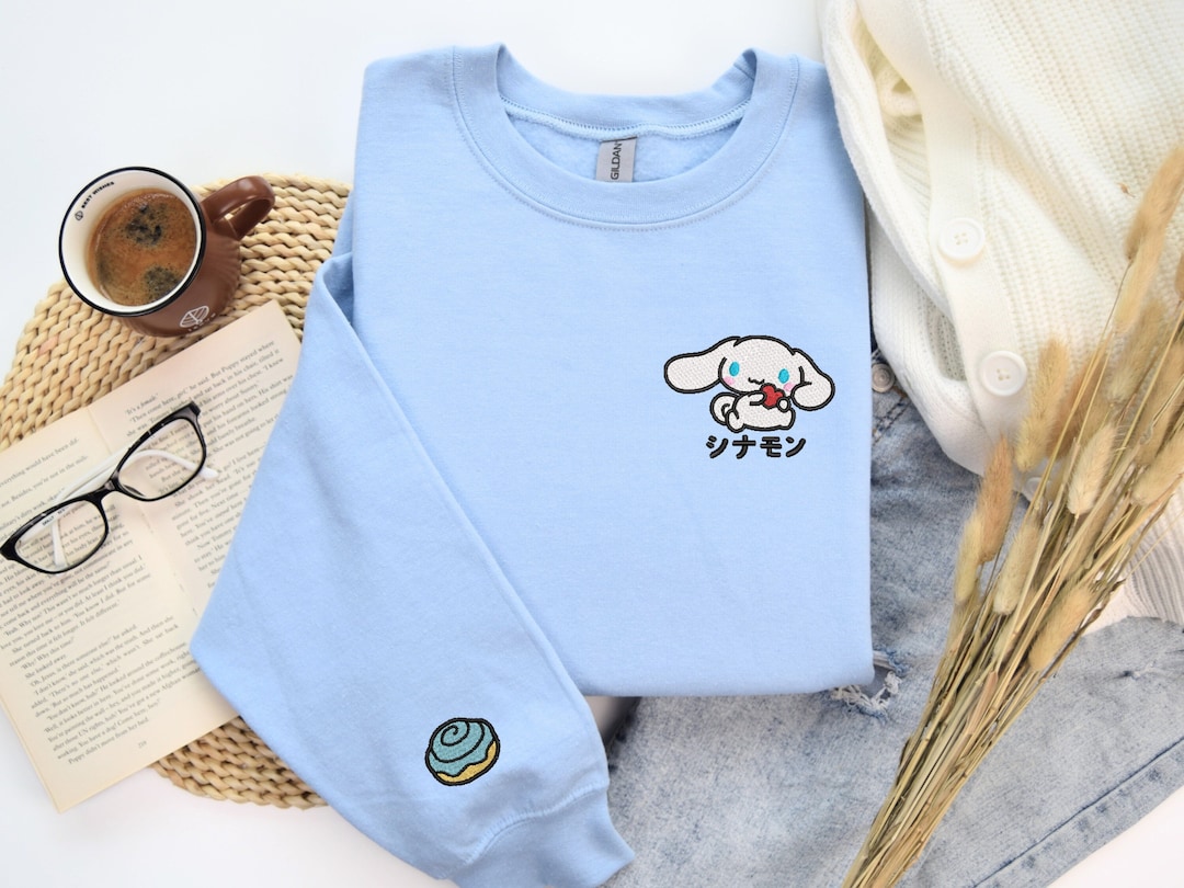 Cute Cinna Roll Embroidered Sweatshirt, Kawaii Kitty Sweatshirt, Sanrio ...