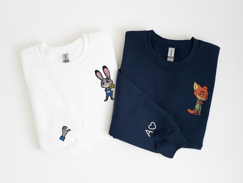 Zootopia Nick Wilde and Judy Hopps Embroidered Matching Crewnecks, Fox ...