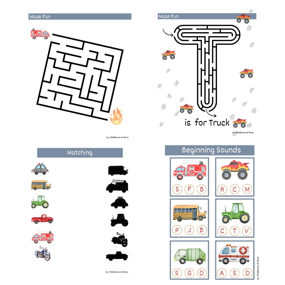 On Wheels Preschool Activity Pack - Etsy