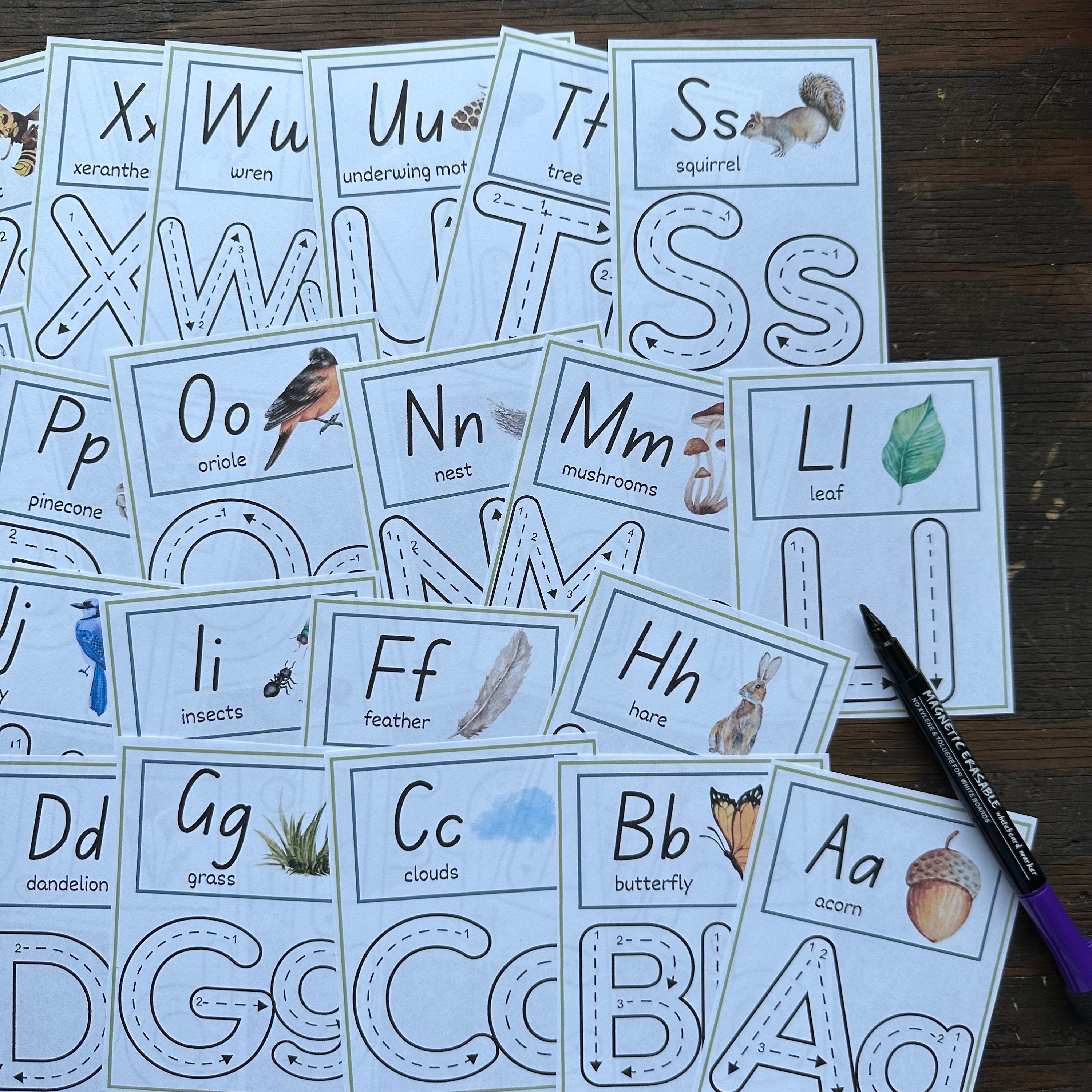 Nature Alphabet Tracing Cards - Etsy