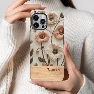 Chunky Retro Flowers Phone Case Personalized Faux Embroidered Floral ...