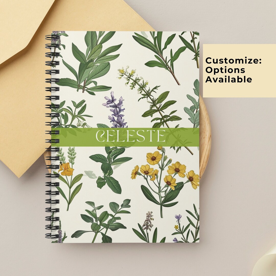 Floral Personalized Name Notebook Custom Vintage Style Flower Journal ...