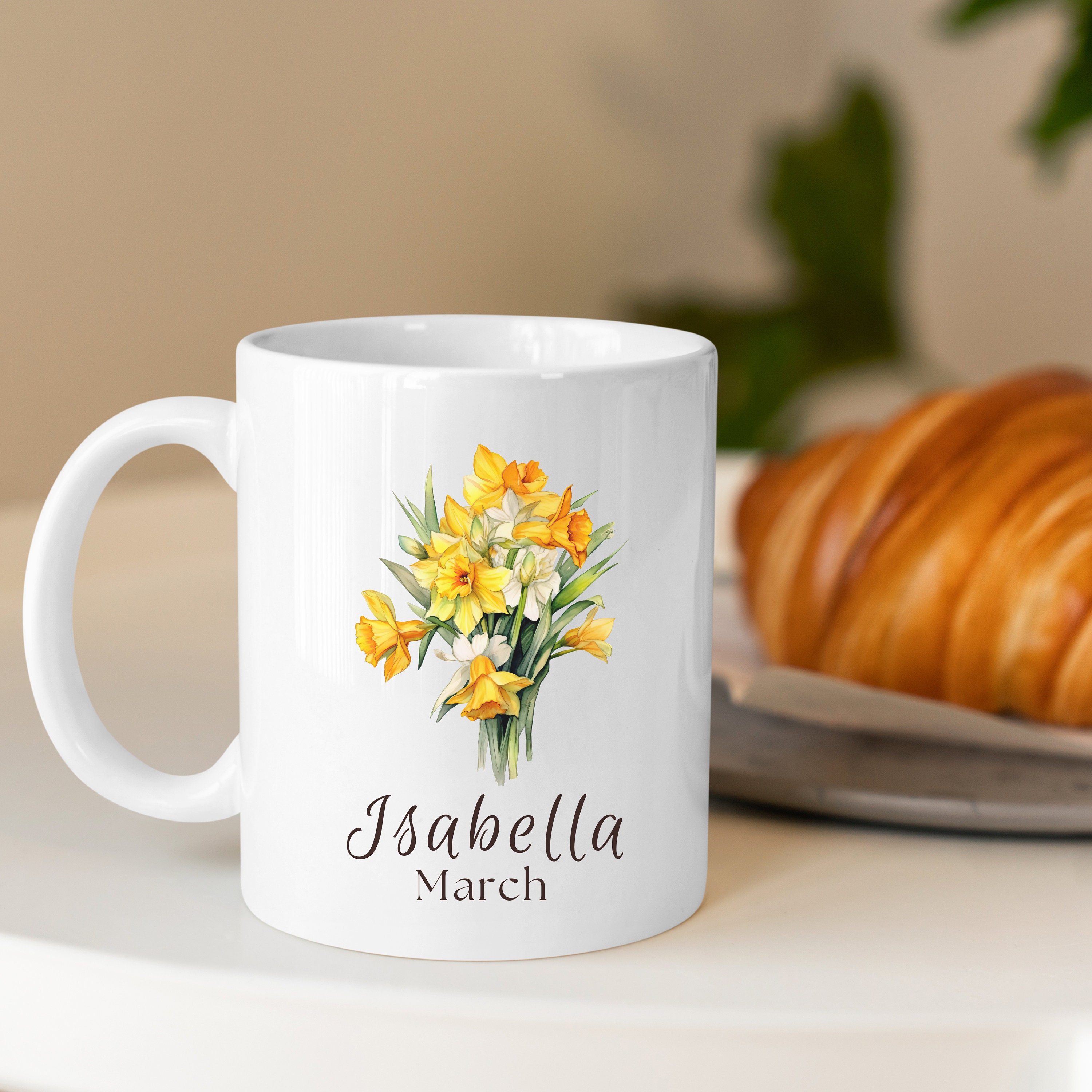 Personalized Birth Flower Mug, March Birth Flower Coffee Mug, Birth ...