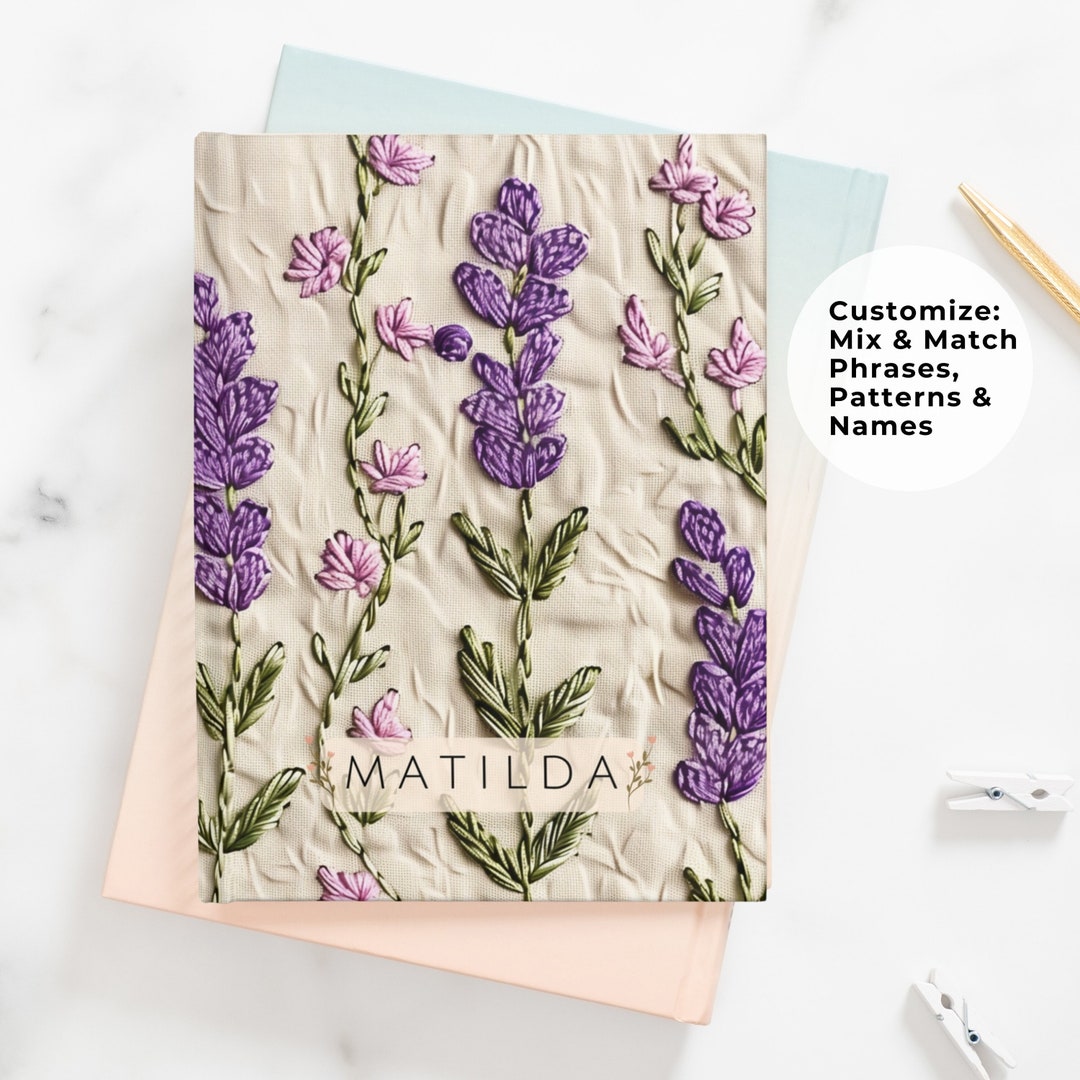 Embroidered PRINT Lavender Flower Journal for Women Floral Personalized ...