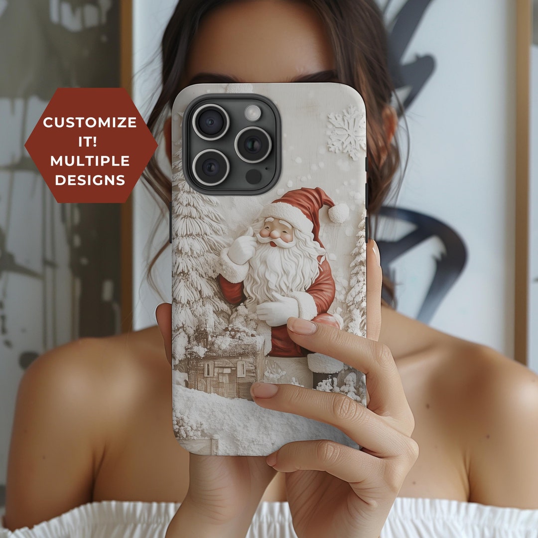 Santa Phone Case Minimalist 3D Effect Santa Claus Phone Case Christmas ...
