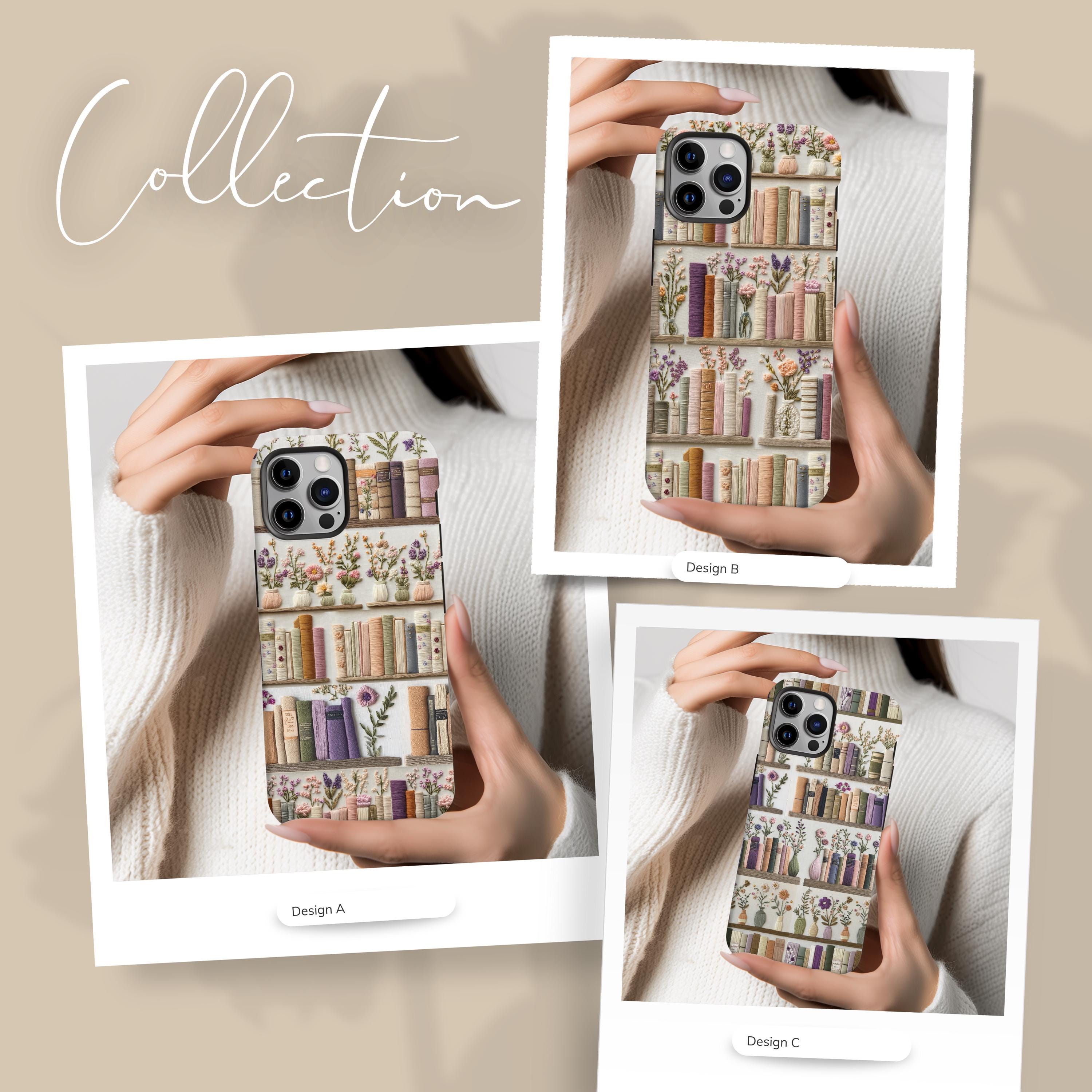 Faux Embroidery Bookish Floral Phone Case, Boho Bookshelf Phone Case ...