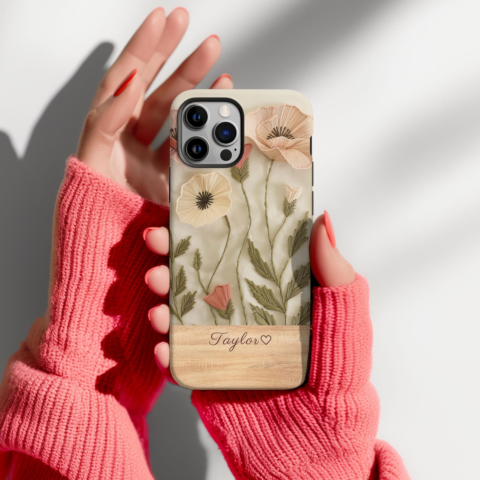 Whimsical Faux Embroidery Phone Case Personalized Vintage Look Floral ...