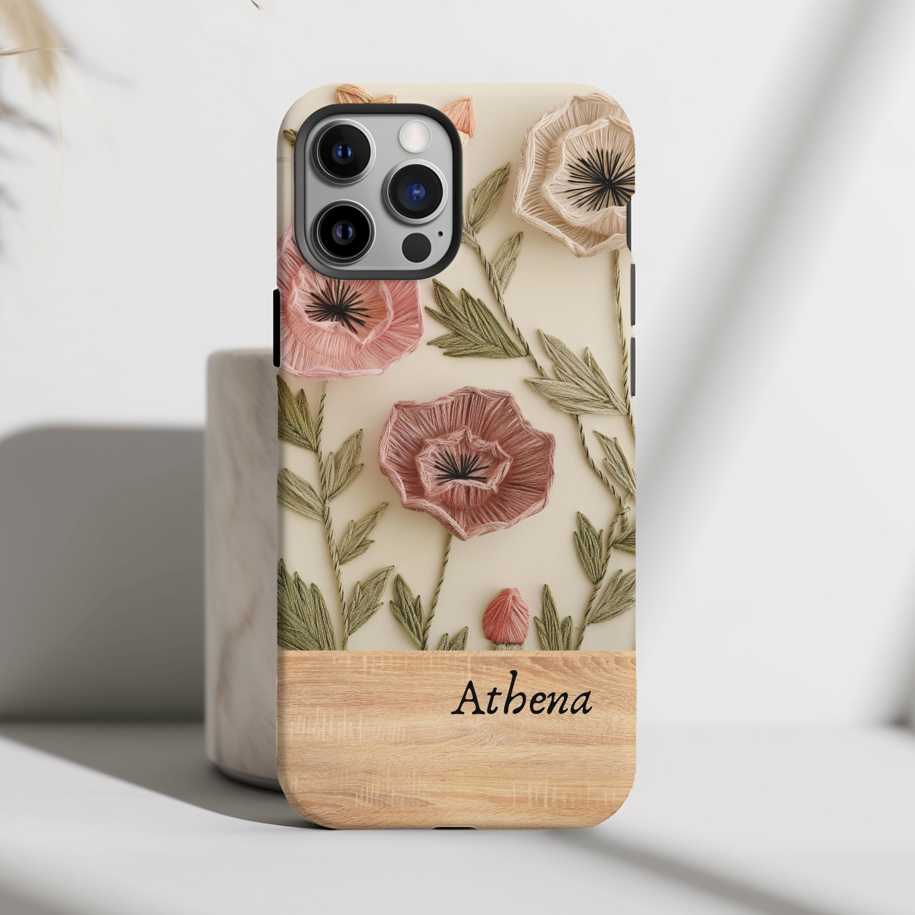 Personalized Faux Embroidery Phone Case, Floral Aesthetic Phone Case ...