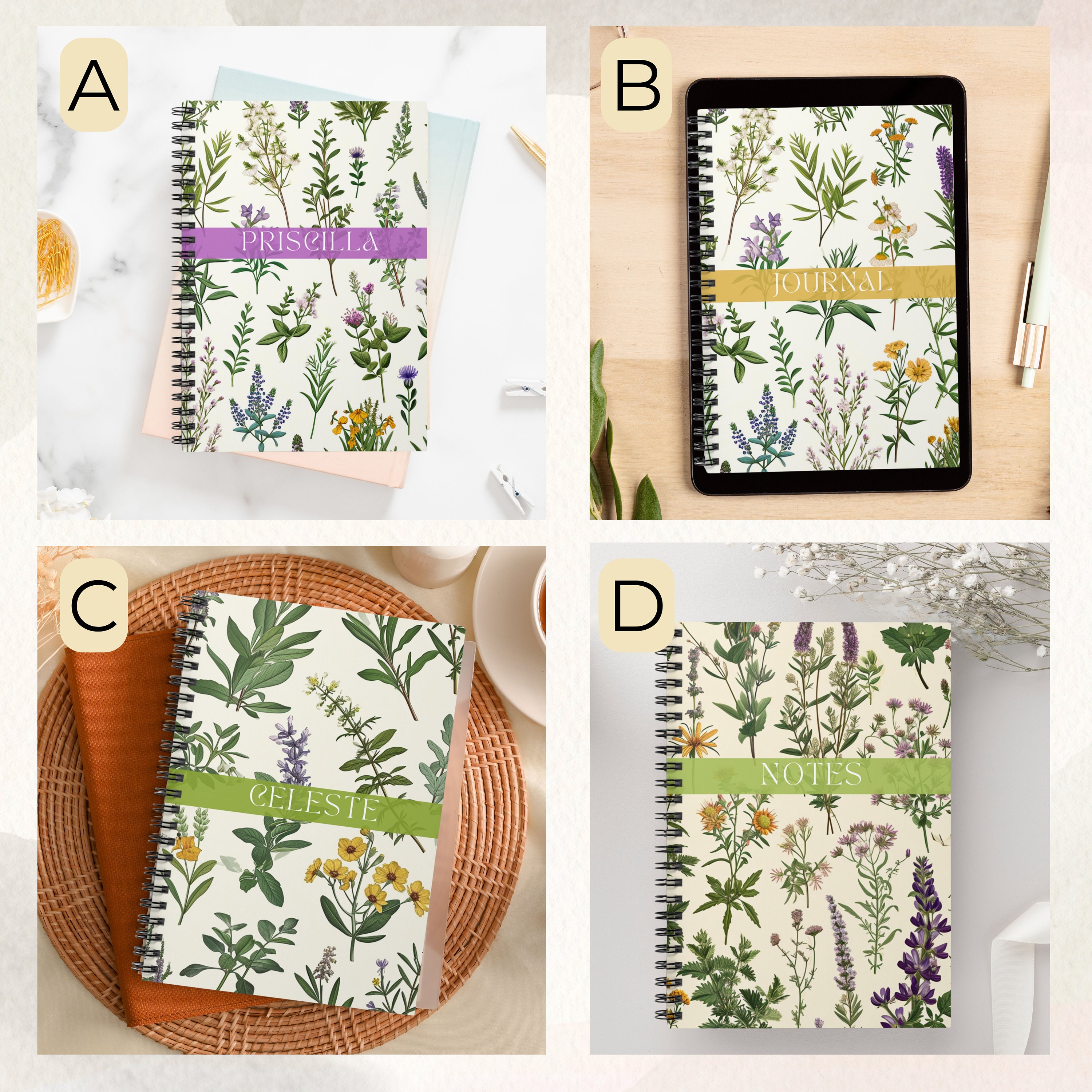 Floral Personalized Name Notebook Custom Vintage Style Flower Journal ...
