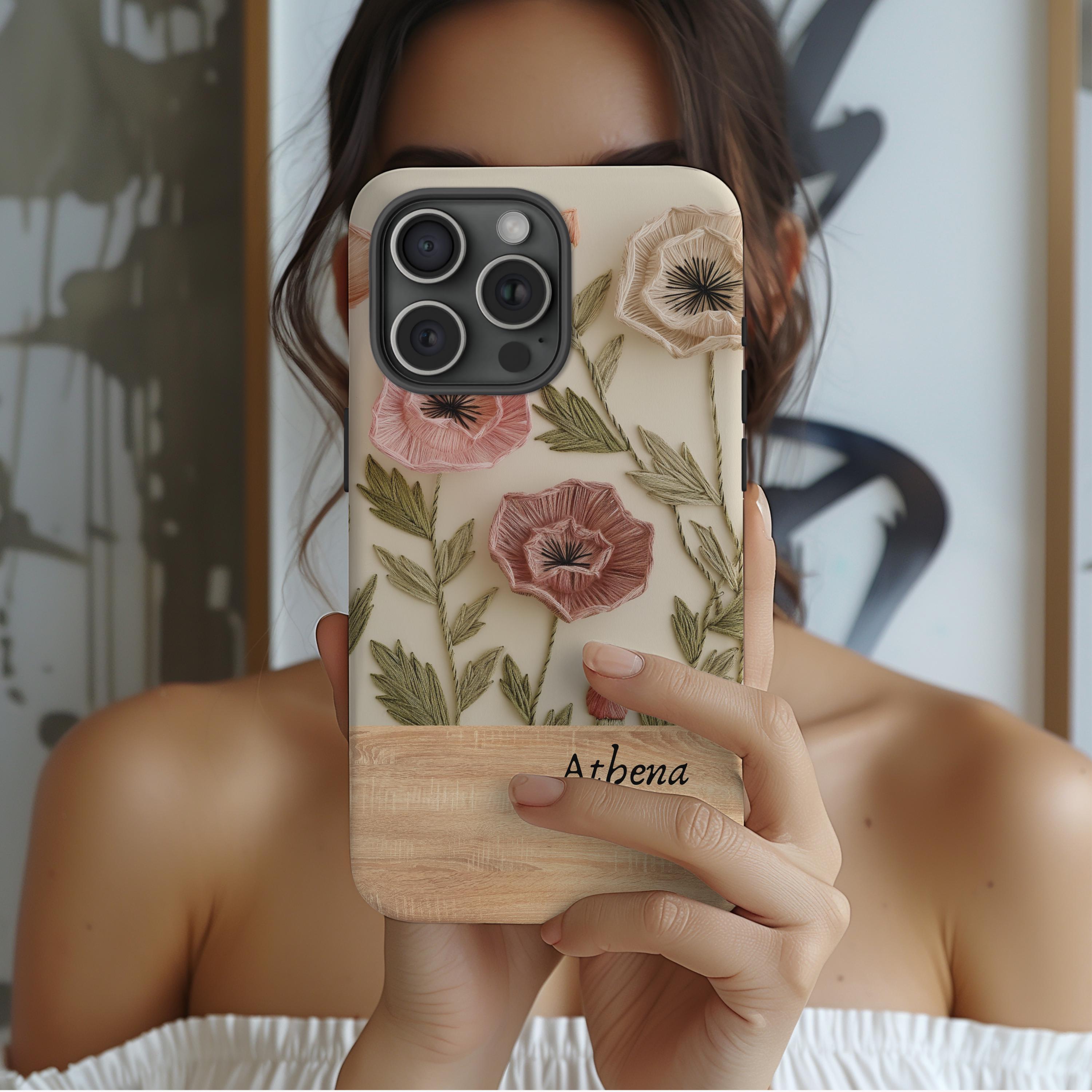 Personalized Faux Embroidery Phone Case, Floral Aesthetic Phone Case ...