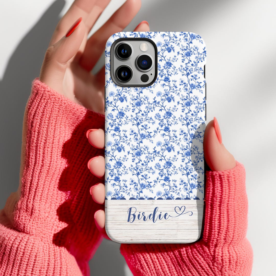 Personalized Blue Chinoiserie Phone Case, Chinoiserie Floral Phone ...
