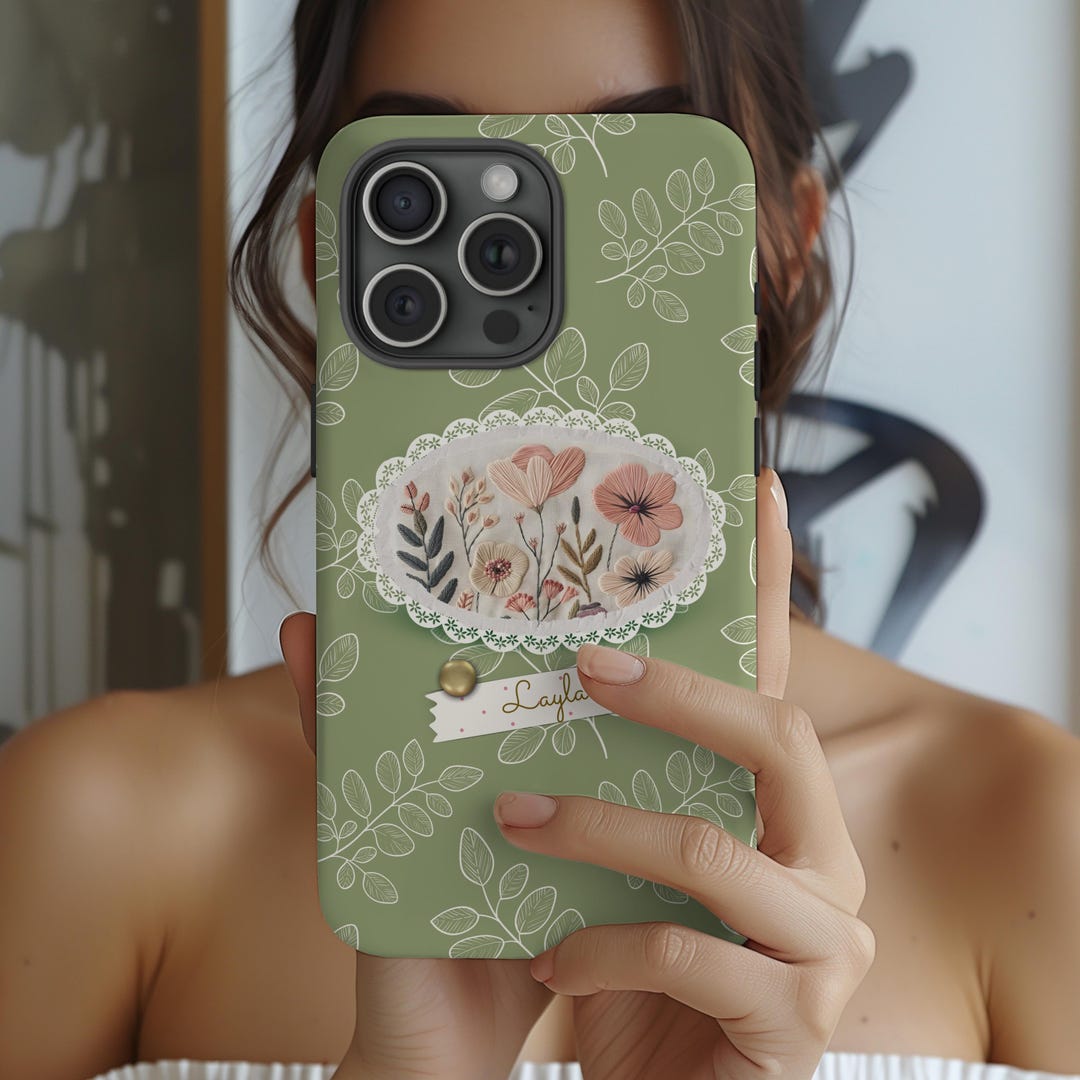 Retro Floral Phone Case, Faux Embroidery, Personalized Vintage Look - Etsy