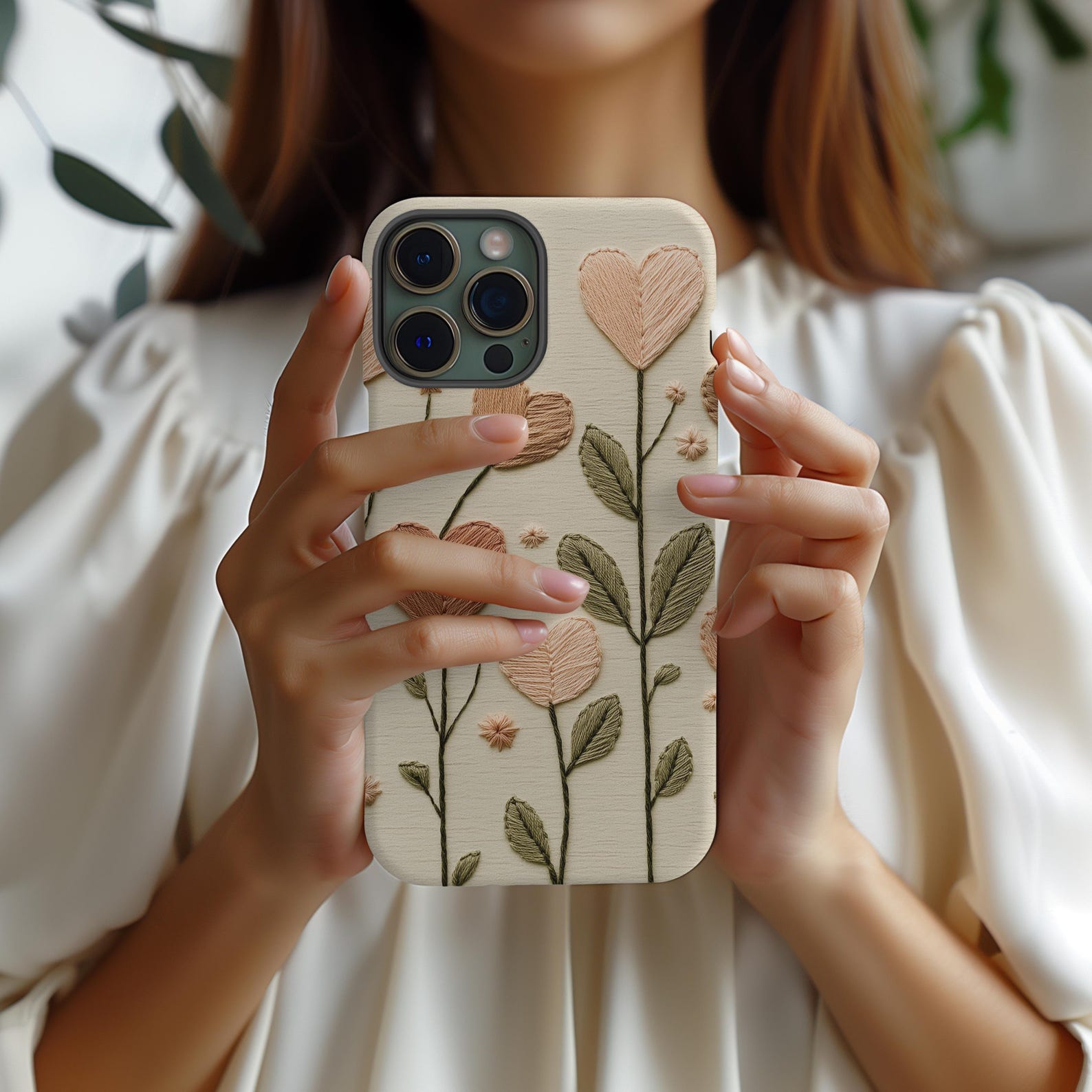 Blooming Hearts Faux Embroidery Phone Case Personalized Pretty Heart ...