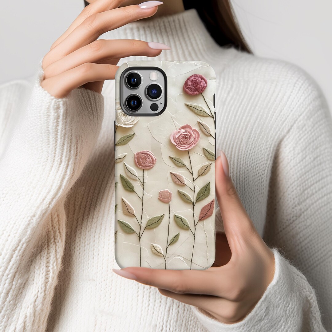 Roses Faux Embroidery Phone Case, Boho Wildflower Phone Case ...