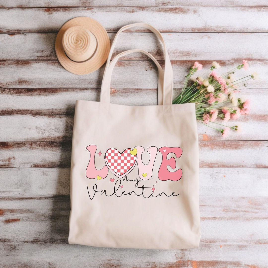Retro Love My Valentine Tote Bag, Valentine Hearts Tote, Valentine's ...