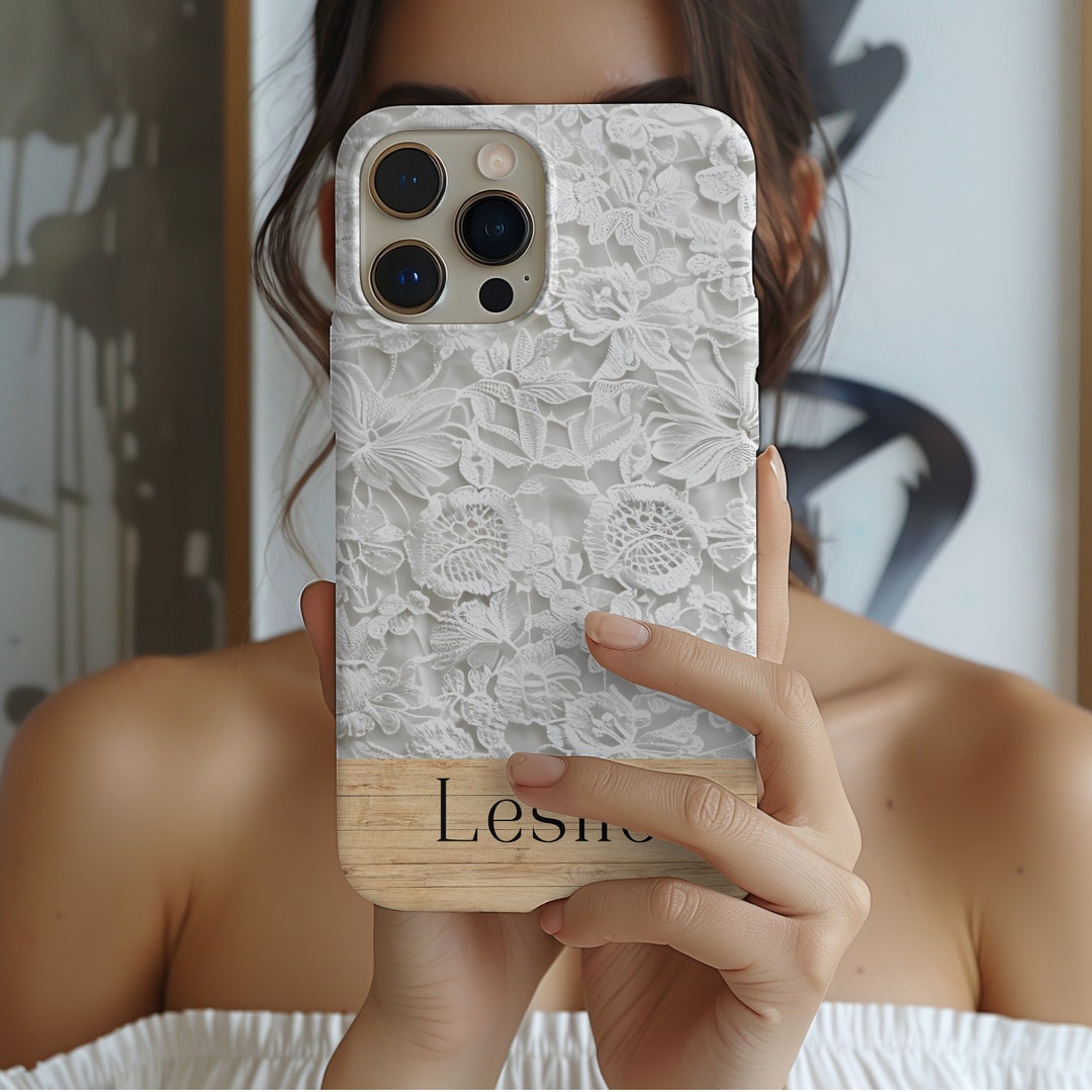 Personalized White Belgium Lace Print Phone Case for Bride Custom ...