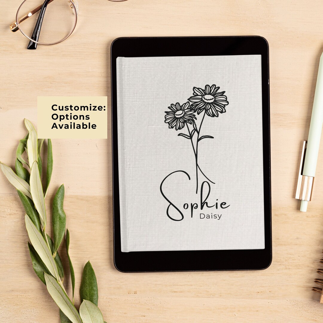 Birthday Month Flower April Personalized Name Notebook Custom Floral ...