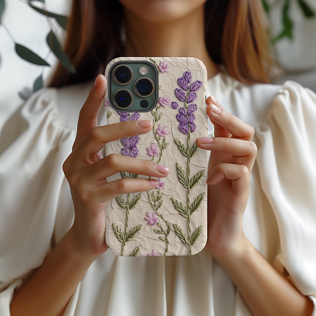 Boho Lavender Phone Case, Faux Embroidery Phone Case, Cottagecore ...