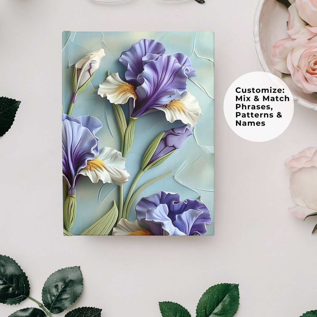 Custom Iris Cottagecore Journal Customized Flower Hardcover Notebook ...