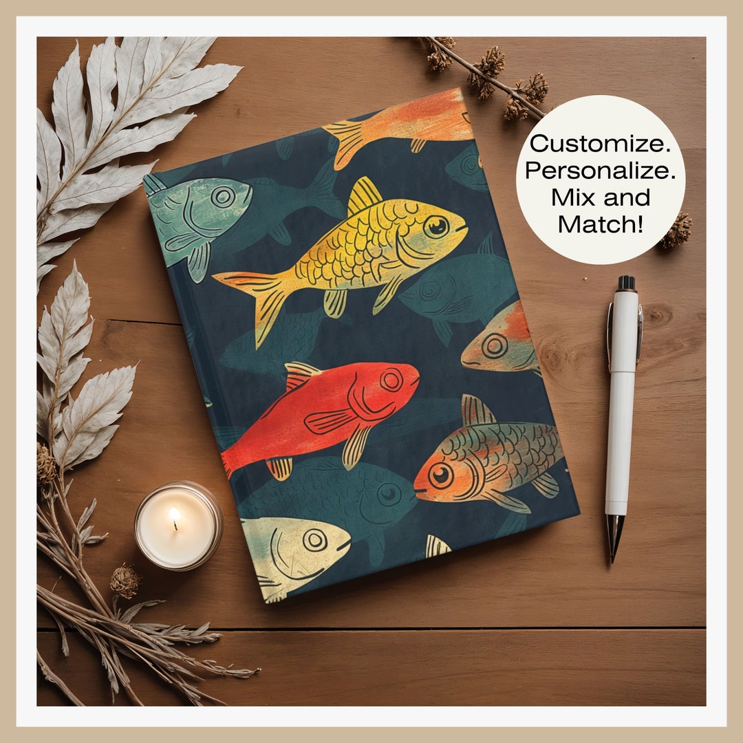 Personalized Fishing Journal, Unique Fish Print Hardcover Notebook - Etsy