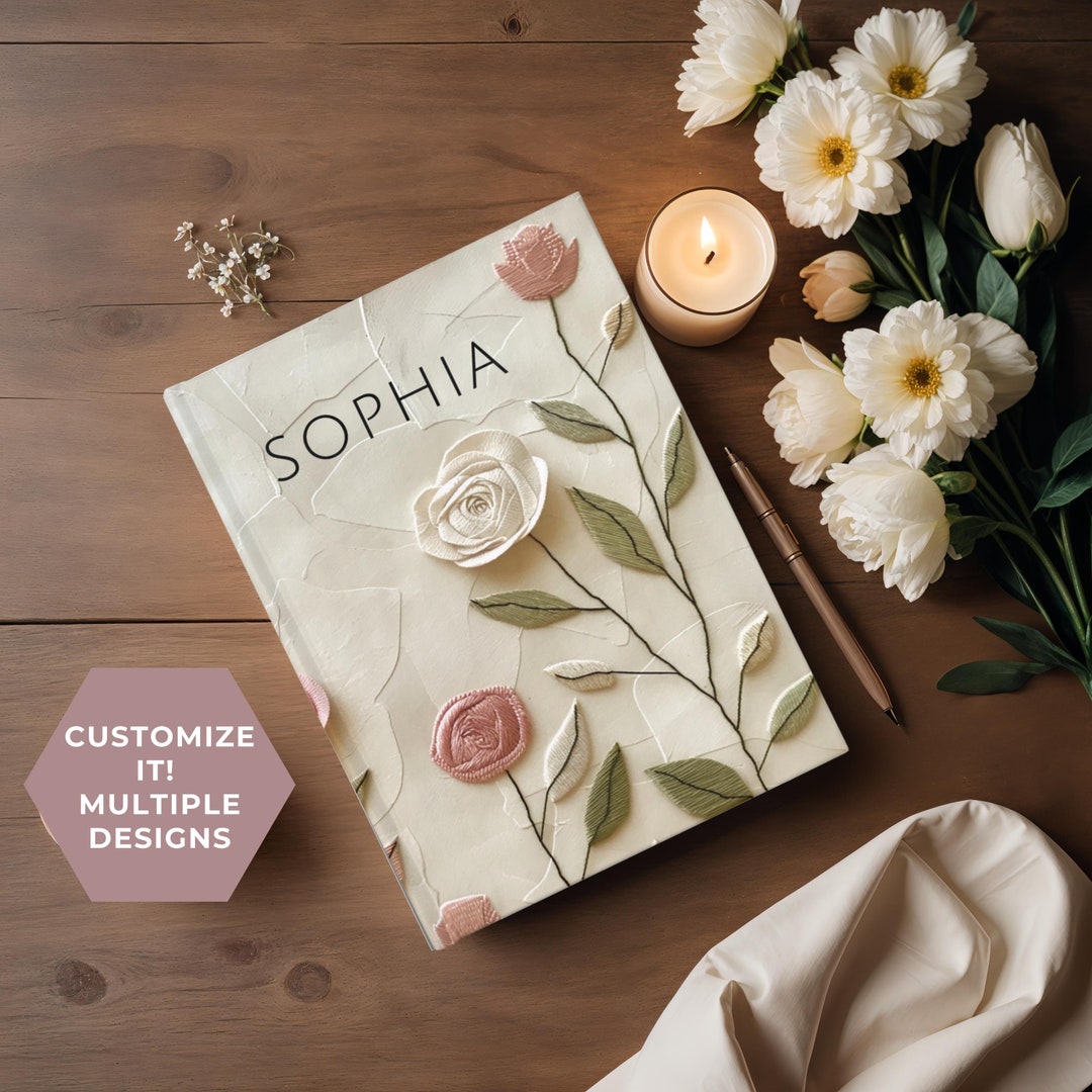 Personalized Rose Journal: Faux Embroidery Floral Notebook - Etsy