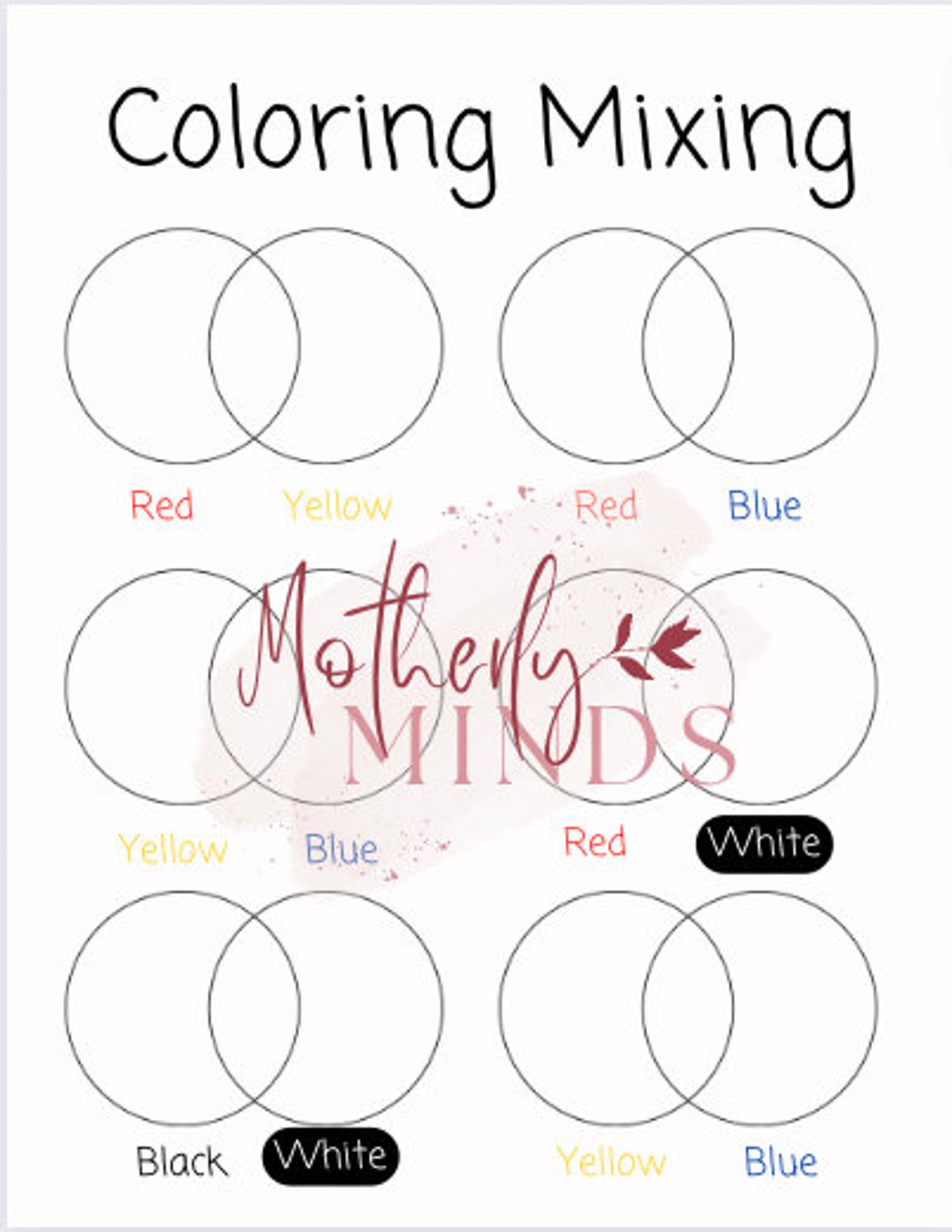Color Mixing Worksheet, Mixing Colors, Preschool Colors - Etsy