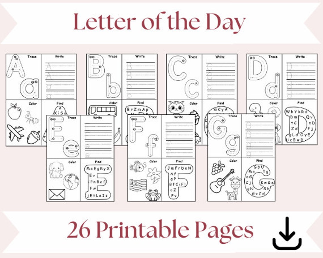 Letter of the Day A-Z, 26 Printable Worksheets, Preschool - Etsy