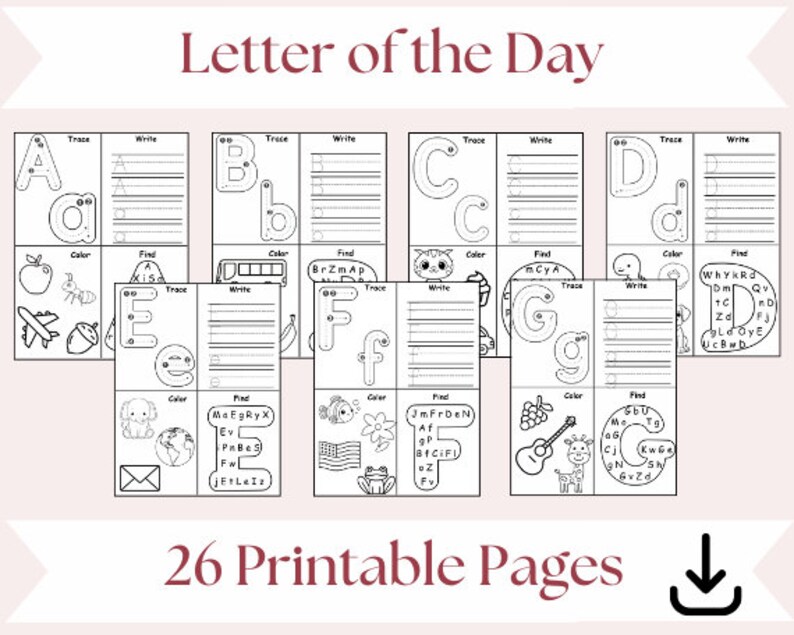 Letter of the Day A-Z, 26 Printable Worksheets, Preschool - Etsy
