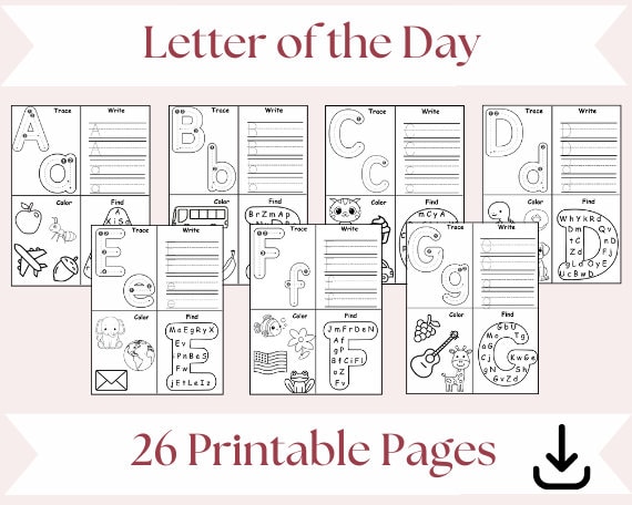 Letter of the Day A-Z, 26 Printable Worksheets, Preschool - Etsy