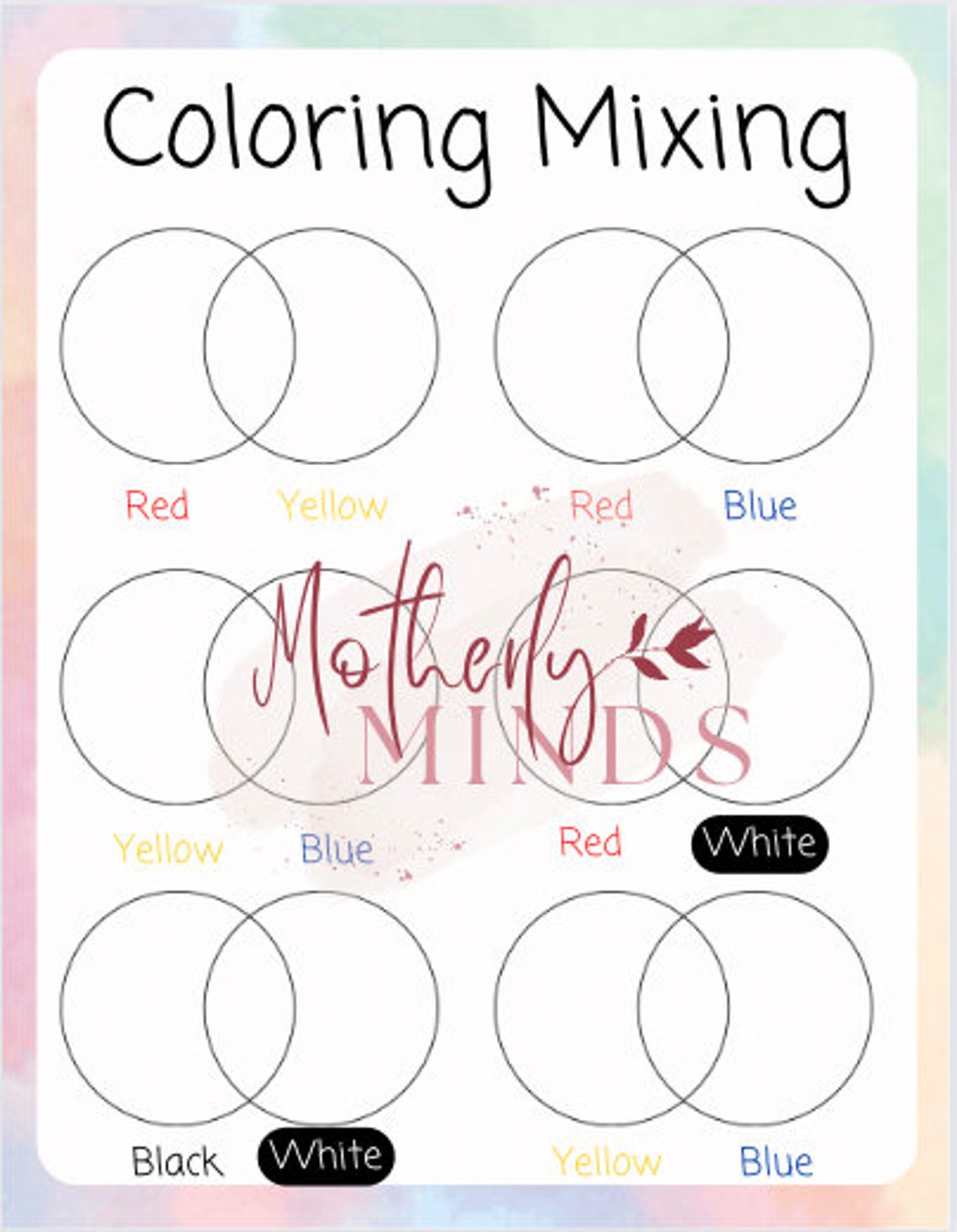 Color Mixing Worksheet, Mixing Colors, Preschool Colors - Etsy