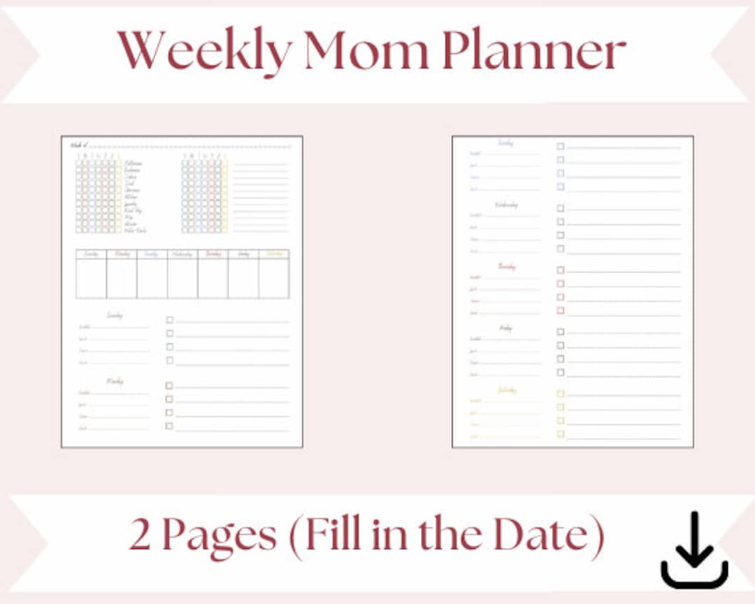 Mom Planner / Weekly Planner / Fill in the Date / Mom Organizer - Etsy