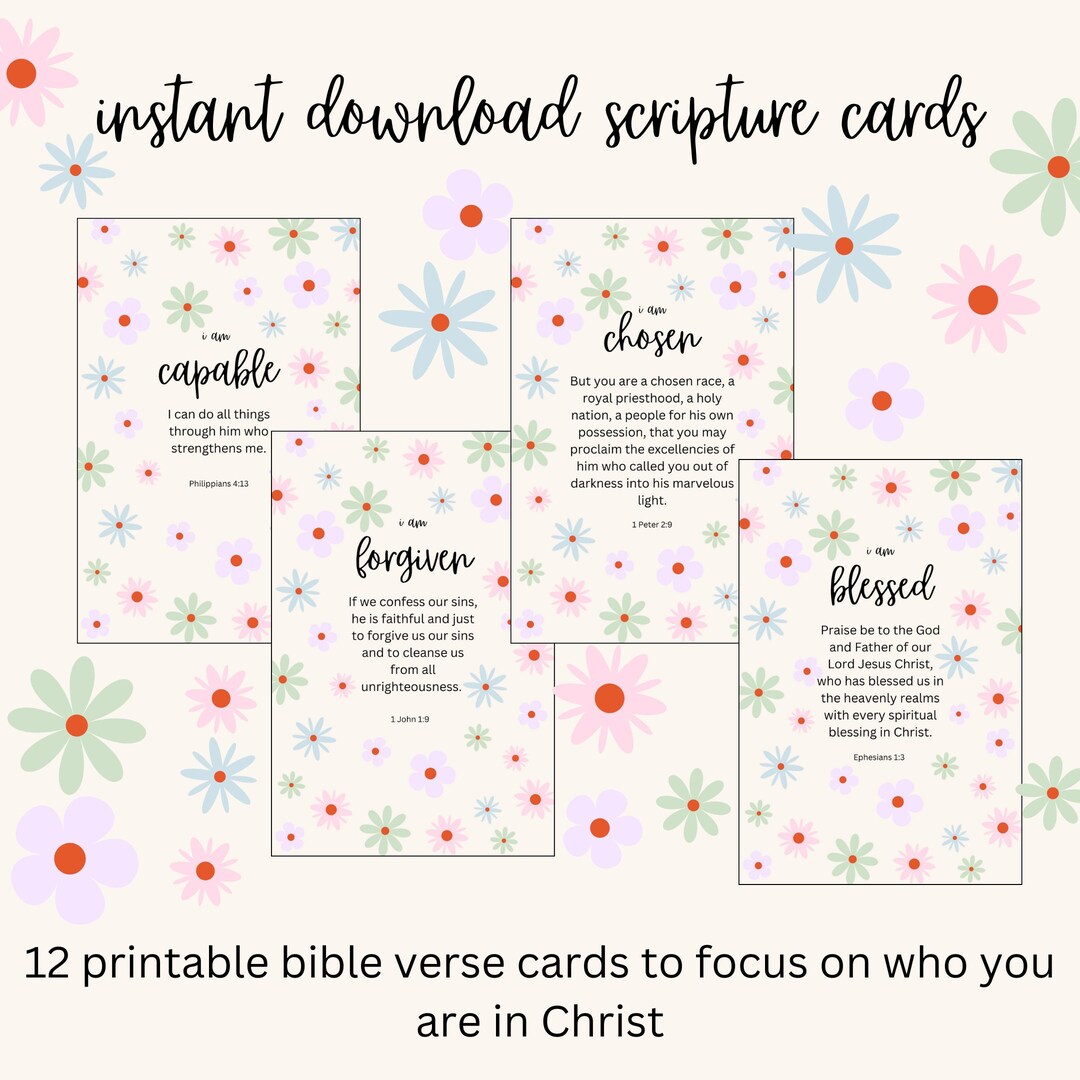 12 Identity in Christ Scripture Cards | Instant Download | Retro Floral ...