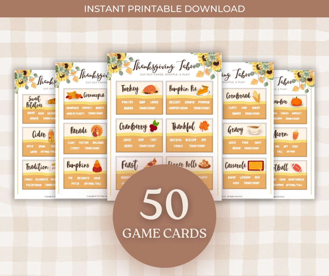 Thanksgiving Themed Taboo Card Game for Family-friendly Dinner Parties ...