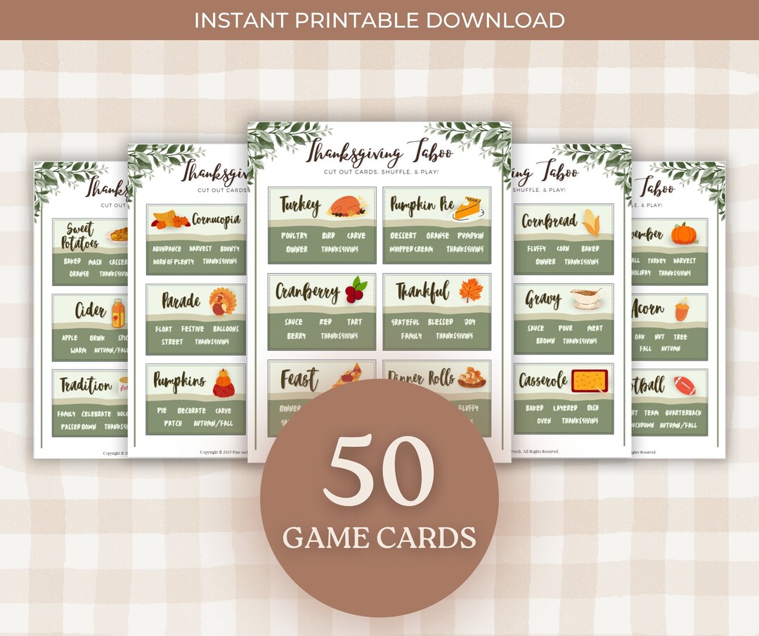 Thanksgiving Themed Family-friendly Taboo Style Game for Dinner Parties ...