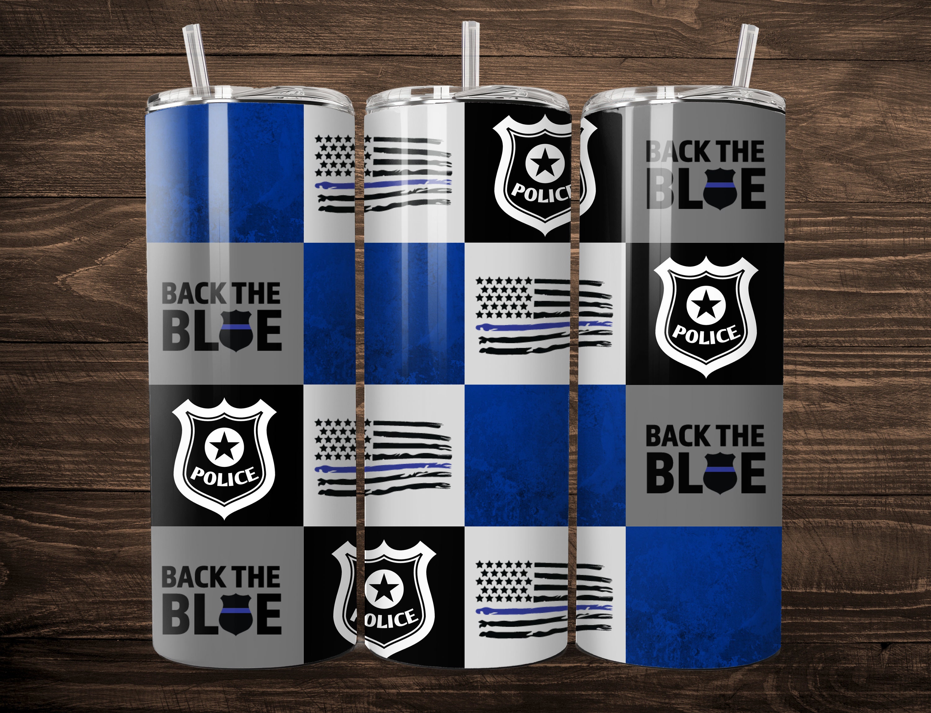Police Grid 20 Oz Skinny Tumbler Sublimation Wrap // Digital Download ...