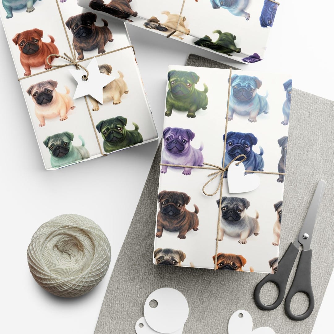 Pug Wrapping Paper, Dog Gift Wrap, Holiday Birthday Anniversary ...