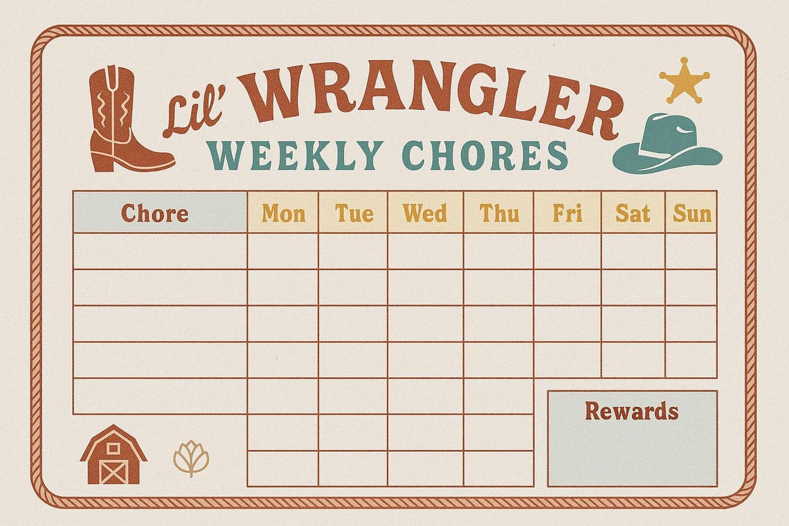 Lil’ Wrangler Kids Chore Chart – Western Printable Routine Tracker for ...