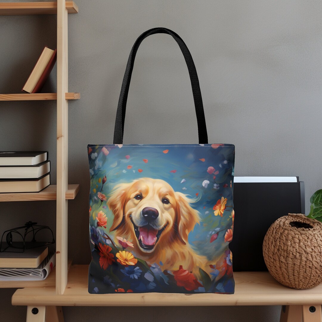 Golden Retriever Tote Bag for Golden Retriever Lovers Spring Flower ...