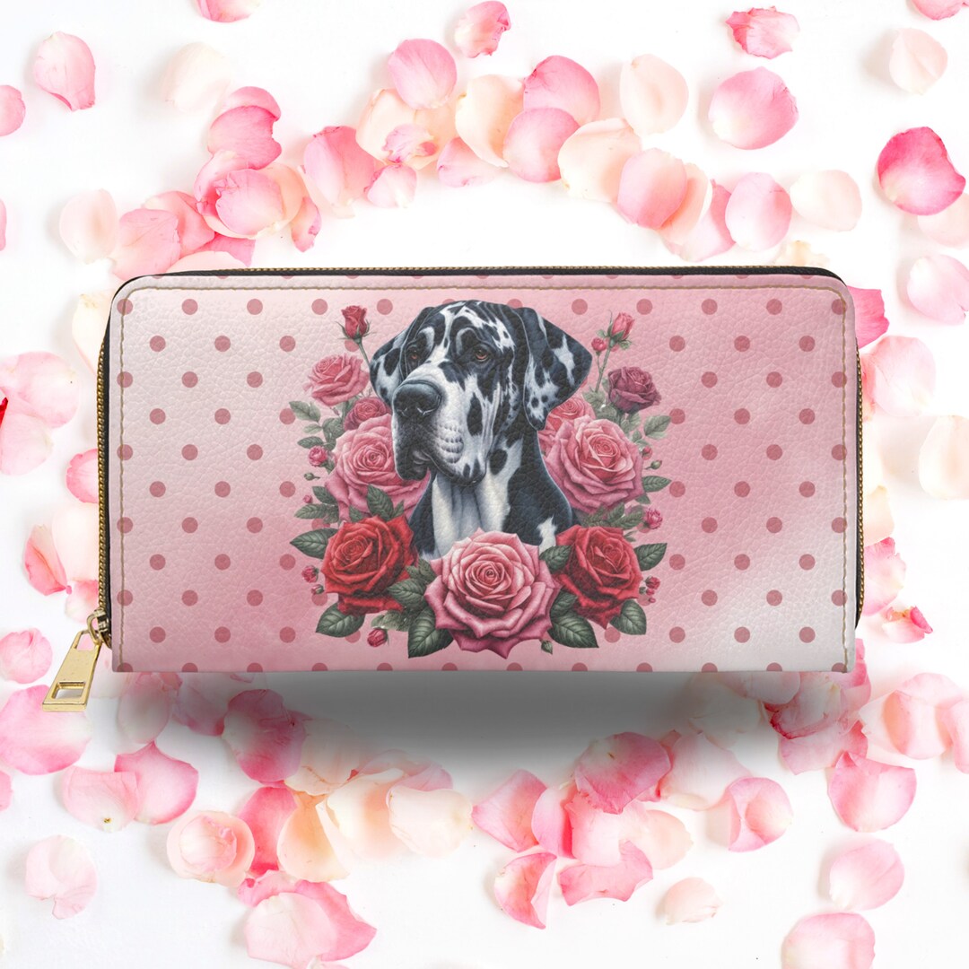 Great Dane Pink Roses and Polka Dots Zipper Wallet Gift for Great Dane ...