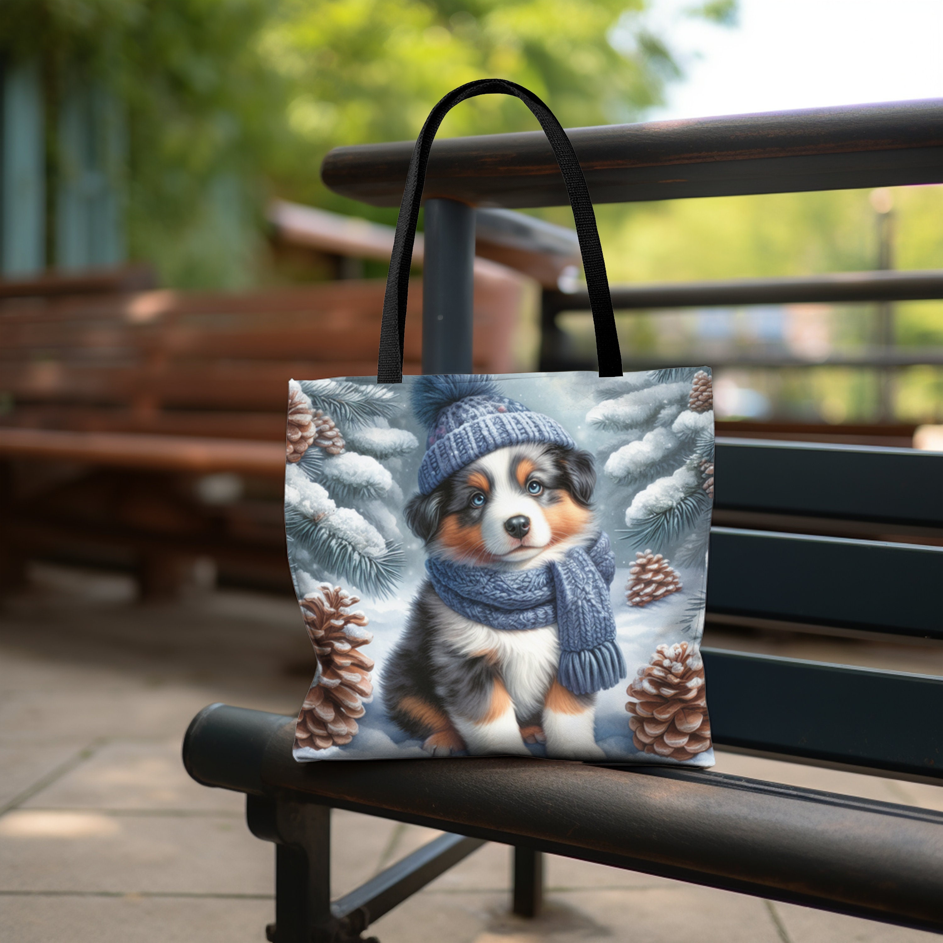 Aussie Puppy Tote Bag for Australian Shepherd Lovers Winter Tote Gift ...