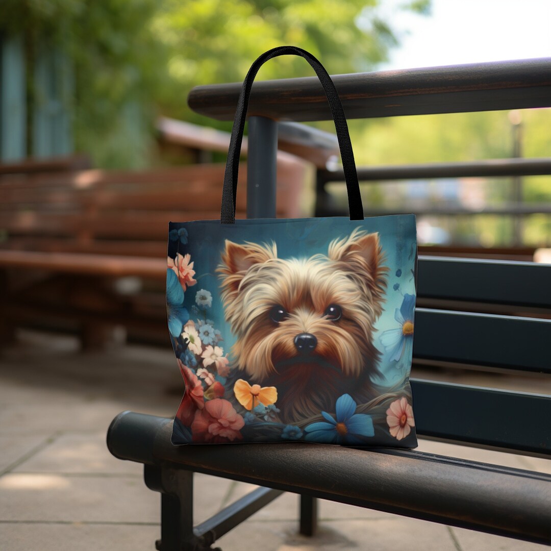 Yorkie Gift Yorkie Tote Bag for Yorkshire Terrier Lovers Spring Flower ...
