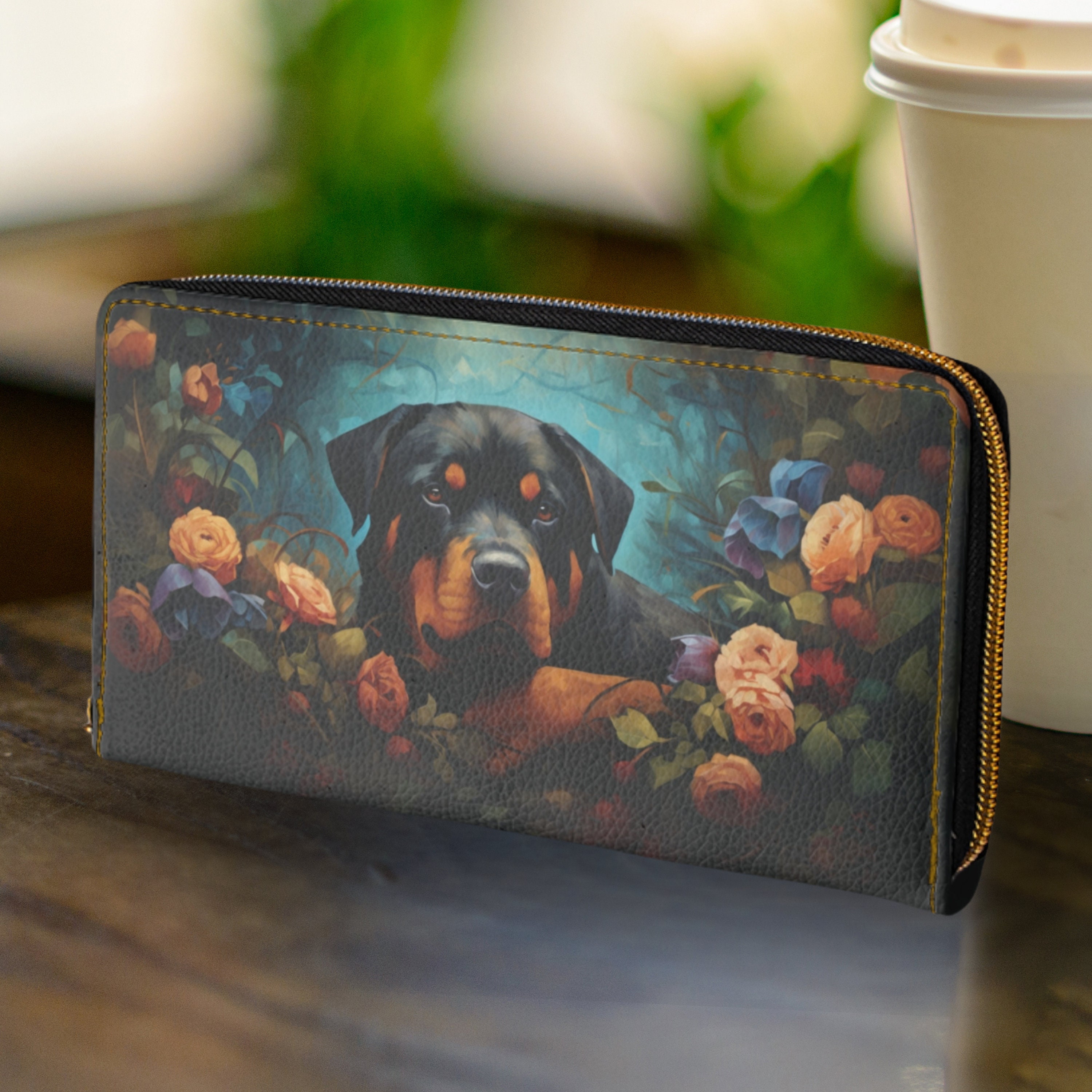 Rottweiler Gift for Rottie Lover Zipper Wallet With Rottweiler Floral ...
