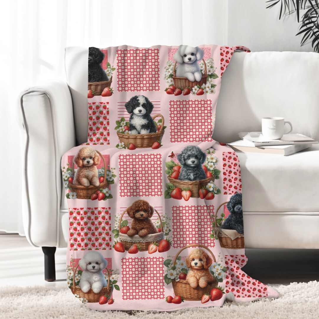 Strawberries and Toy Poodles Blanket for Poodle Lover Faux Patchwork ...