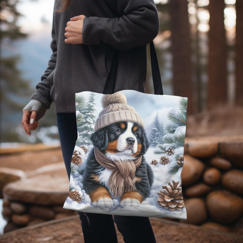 Bernese Mountain Dog Puppy Tote Bag for Dog Lovers Winter Tote Gift for ...