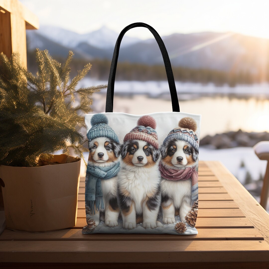 Australian Shepherd Puppies Tote Bag for Aussie Lovers Winter Tote Gift ...