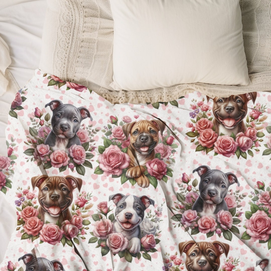 Pit Bull Valentine Roses Blanket Soft Lightweight Blanket Warm and Cozy ...