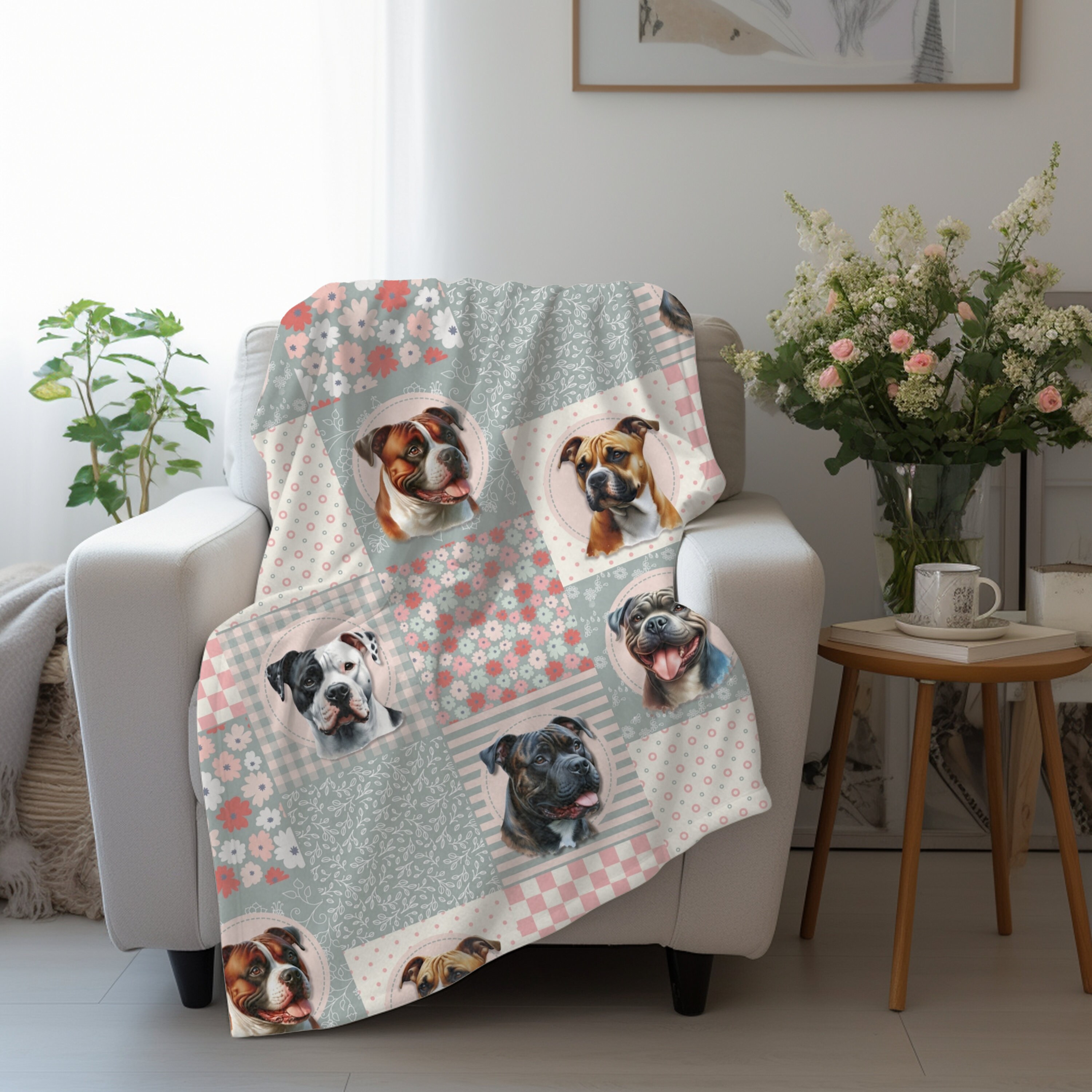 Pitbull Gift for Pitbull Lover Faux Patchwork Soft Lightweight Blanket ...