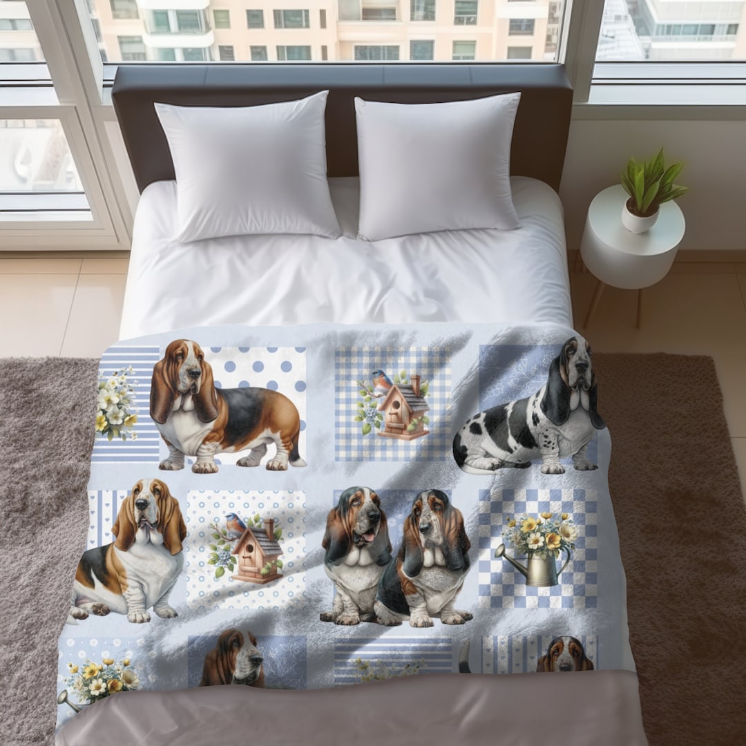Basset Hound Gift for Basset Lover Faux Patchwork Soft Lightweight ...