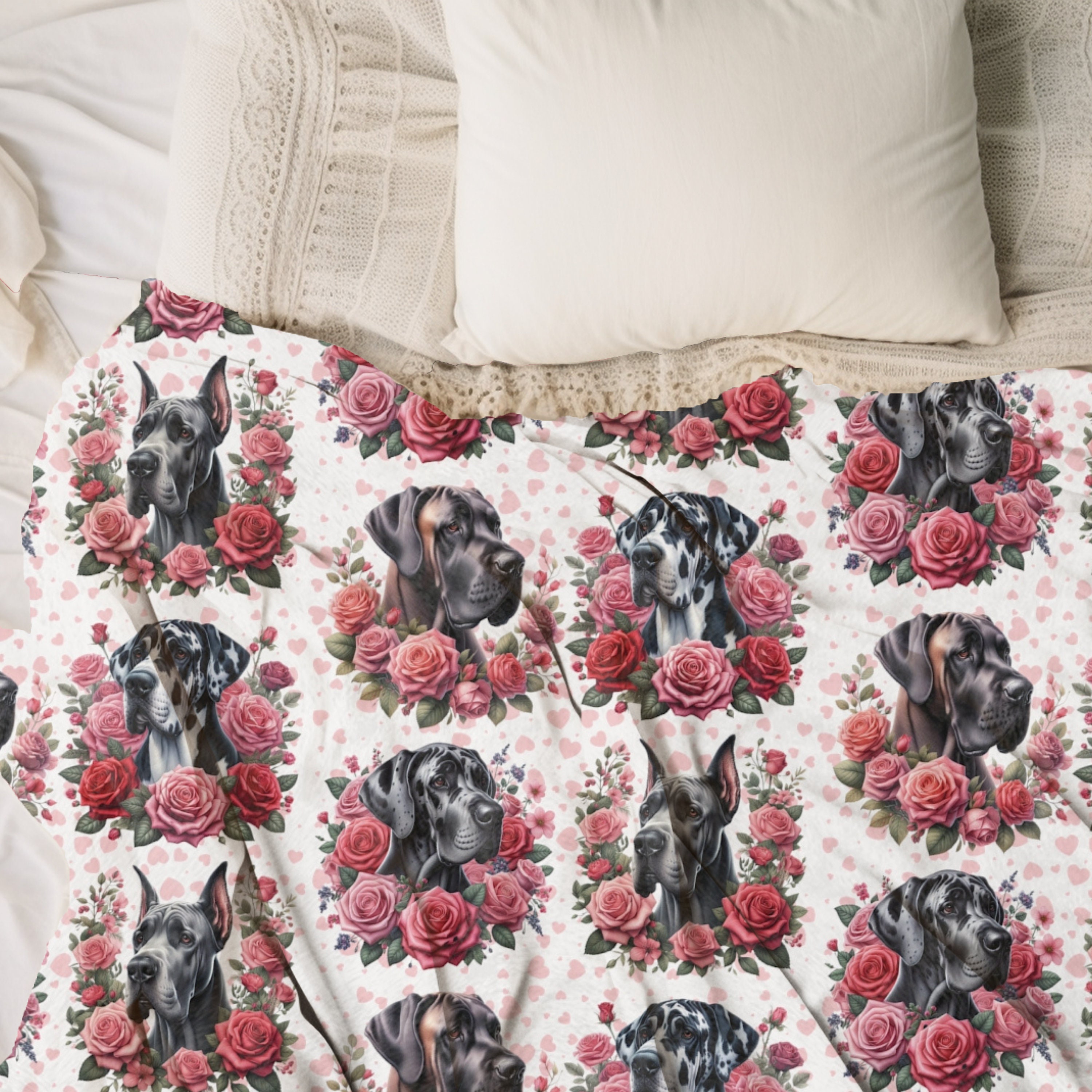 Great Dane Valentine Roses Blanket Soft Lightweight Blanket Warm and ...