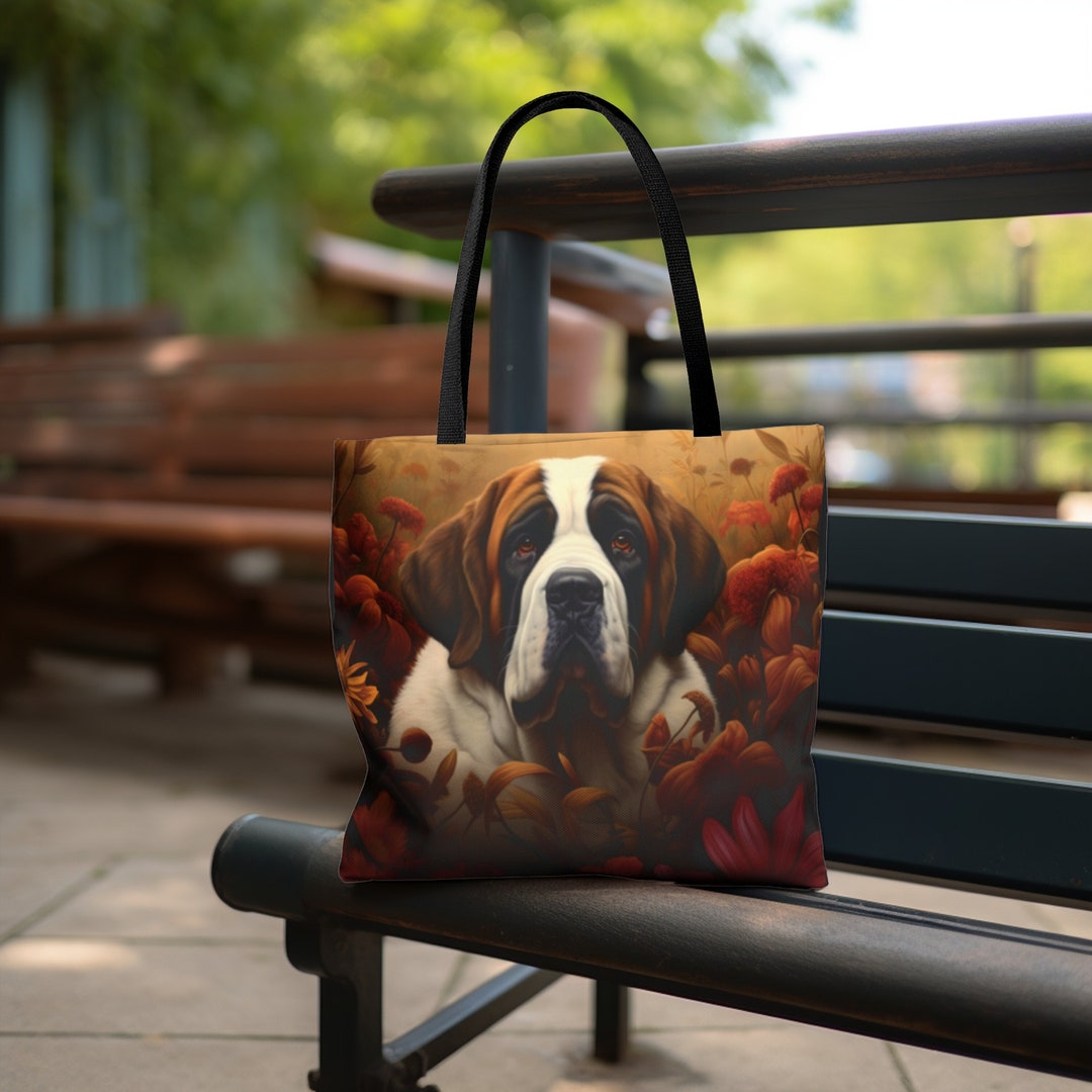 St Bernard Gift Tote Bag for Saint Bernard Dog Lovers Spring Flower ...